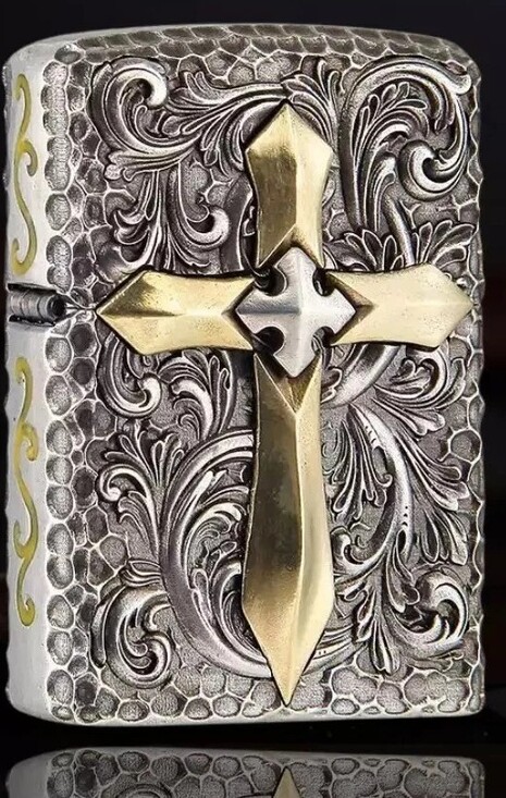 Zippo | Accessories | Rare Jacketed Silver Gold Crow Heart Cross Zippo ...